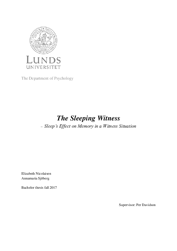 (PDF) The Sleeping Witness – Sleep’s Effect on Memory in a Witness ...