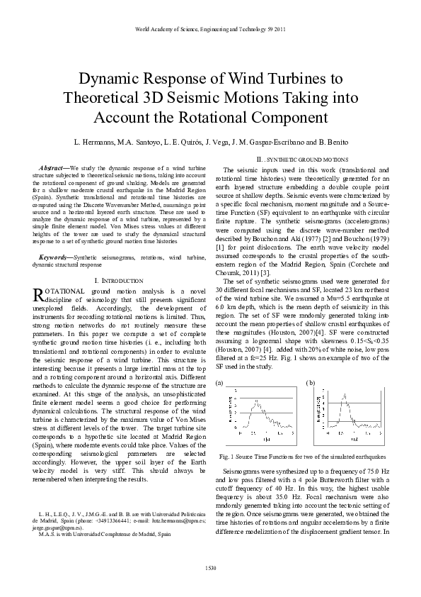 (PDF) Dynamic Response Of Wind Turbines To Theoretical 3D Seismic Motions Taking Into Account ...