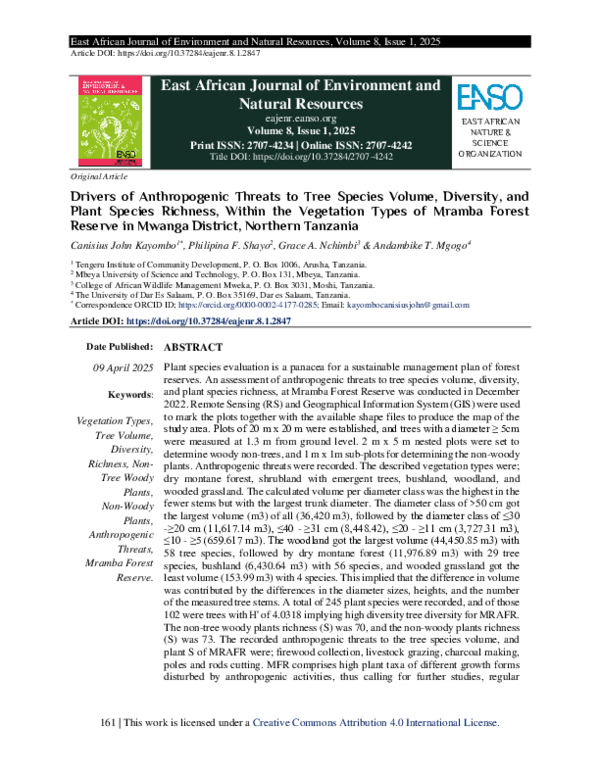 (PDF) Drivers of Anthropogenic Threats to Tree Species Volume ...