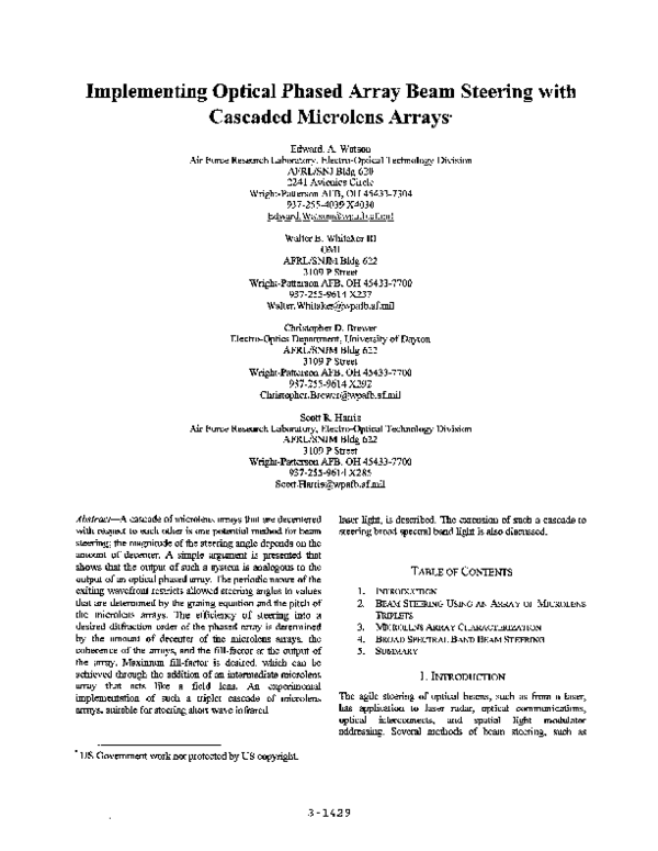 (PDF) Implementing optical phased array beam steering with cascaded ...