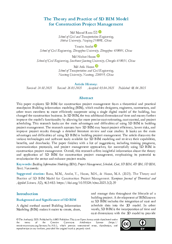 (PDF) The Theory and Practice of 5D BIM Model for Construction Project ...