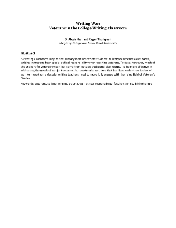 (PDF) Writing War: Veterans in the College Writing Classroom