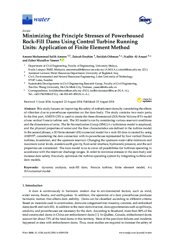 (PDF) Minimizing the Principle Stresses of Powerhoused Rock-Fill Dams Using Control Turbine ...