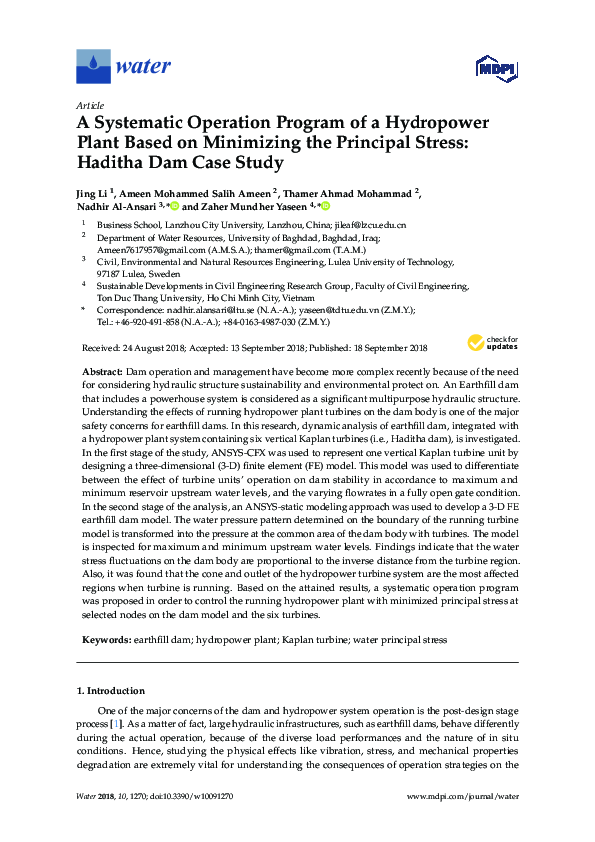 (PDF) A Systematic Operation Program of a Hydropower Plant Based on ...