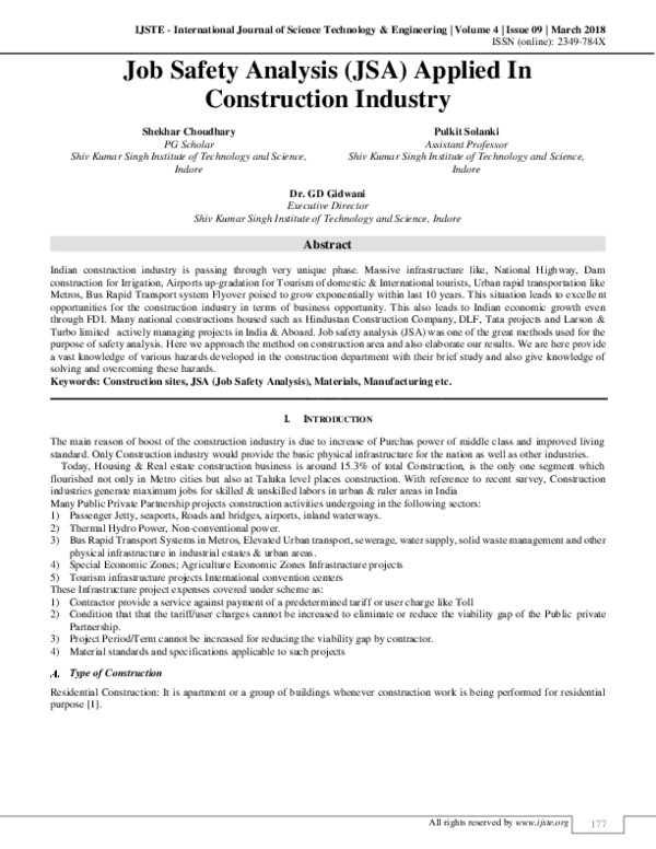 (PDF) Job Safety Analysis (JSA) Applied In Construction Industry