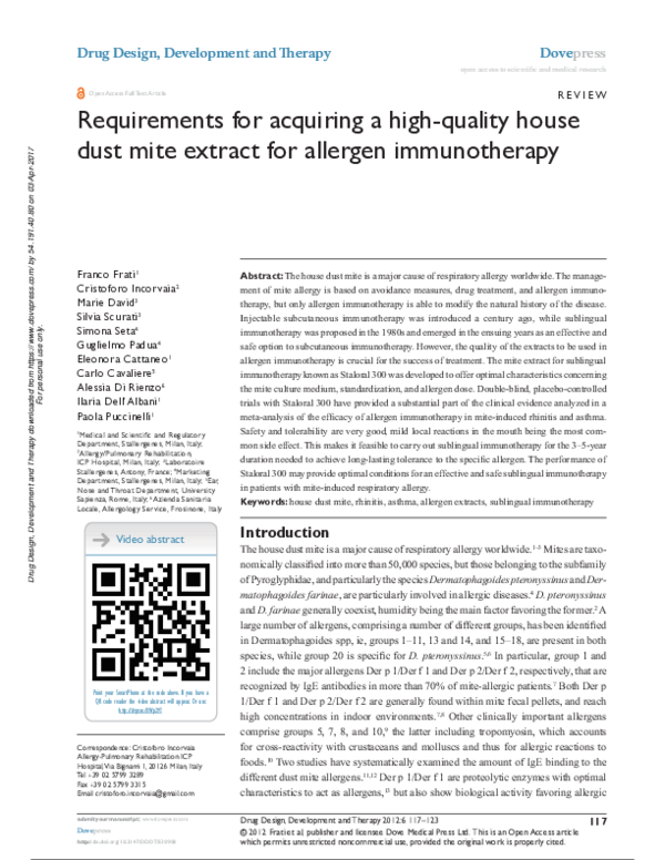 (PDF) Requirements for acquiring a high-quality house dust mite extract ...