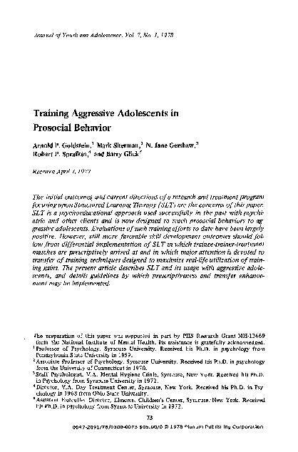 (PDF) Training aggressive adolescents in prosocial behavior
