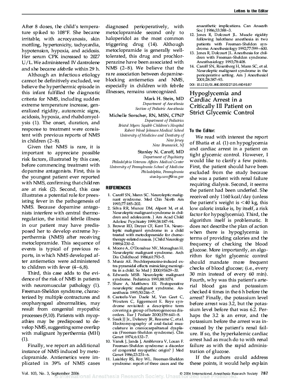 (PDF) Hypoglycemia and Cardiac Arrest in a Critically Ill Patient on ...