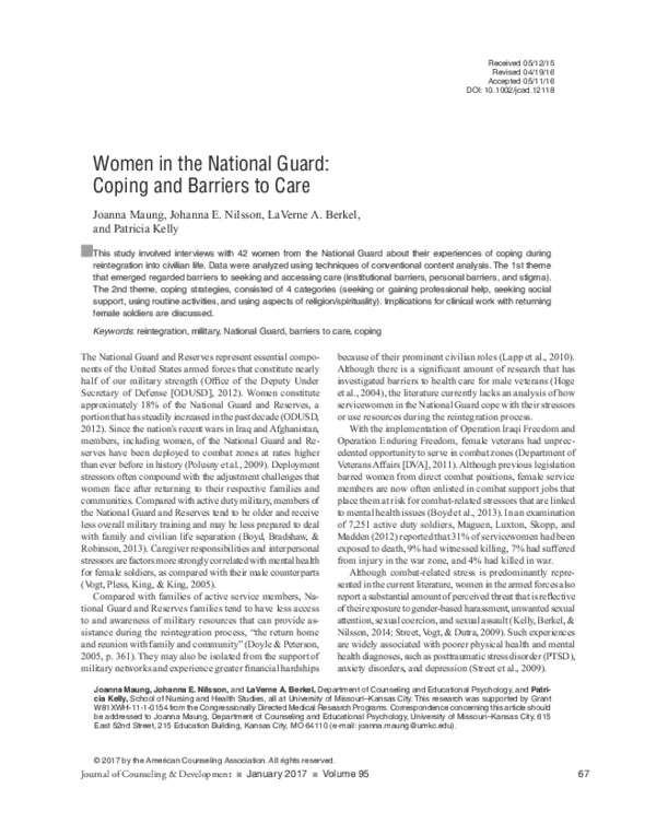(PDF) Women in the National Guard: Coping and Barriers to Care