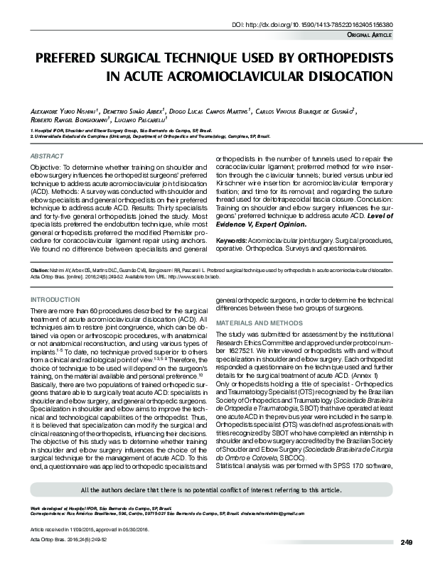 (PDF) Prefered Surgical Technique Used by Orthopedists in Acute ...