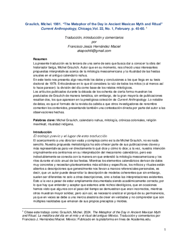 (PDF) Metaphor of the Day in Ancient Mexican Mith and Ritual