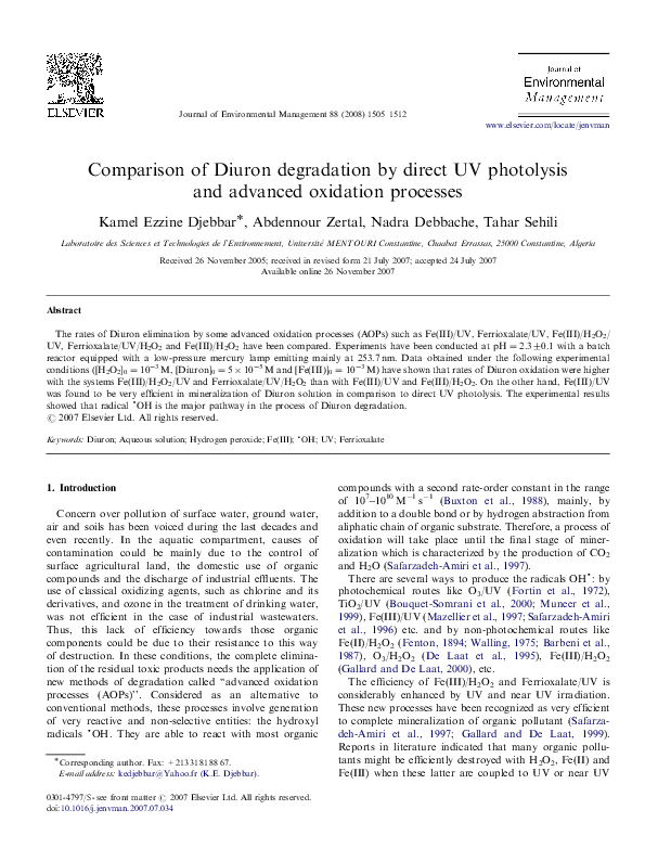 (PDF) Comparison of Diuron degradation by direct UV photolysis and ...