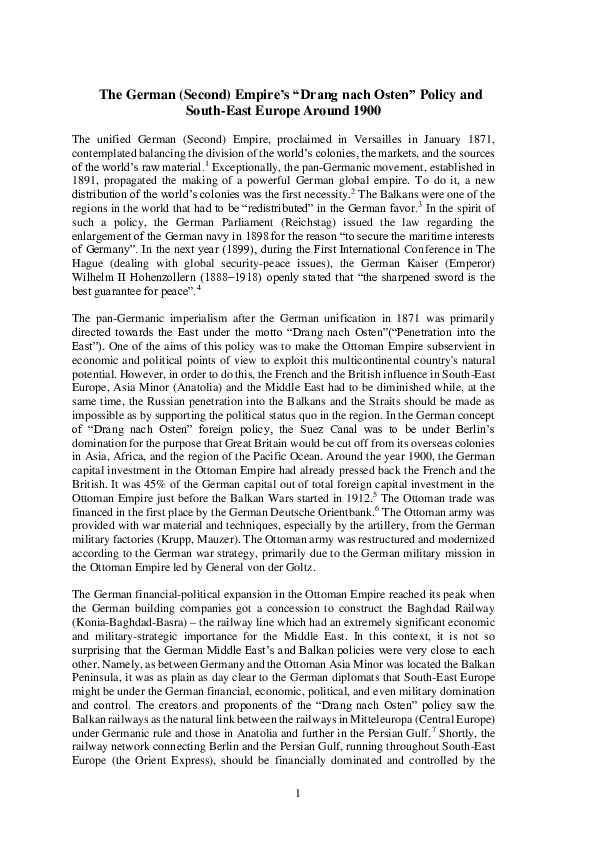 (PDF) The German (Second) Empire's "Drang nach Osten" Policy and South ...