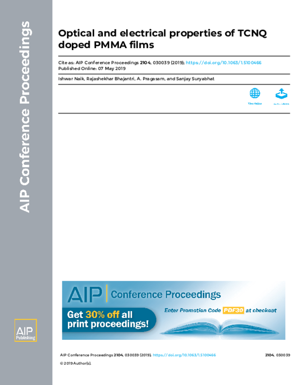 (PDF) Optical and electrical properties of TCNQ doped PMMA films