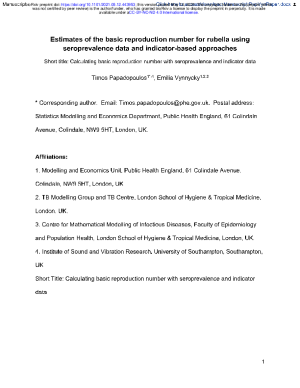 (PDF) Estimates of the basic reproduction number for rubella using ...