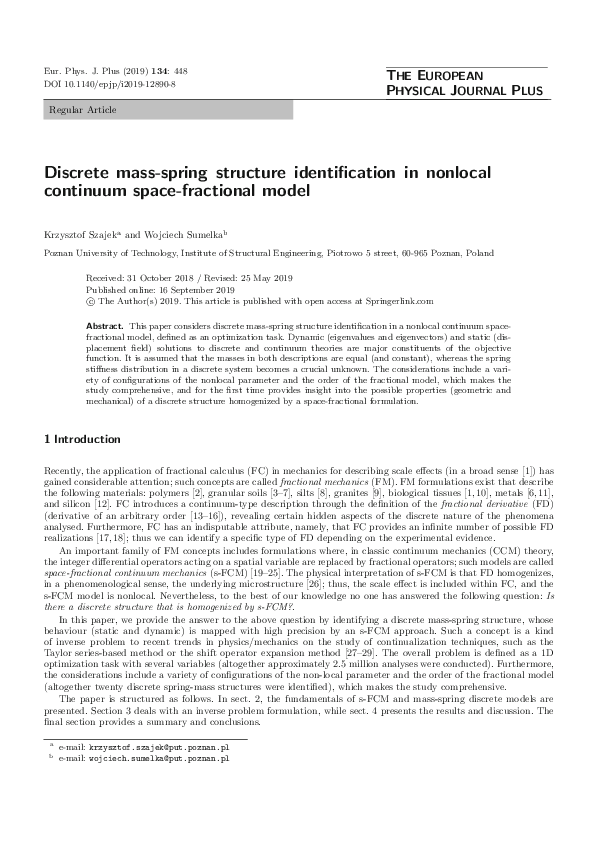 (PDF) Discrete mass-spring structure identification in nonlocal ...