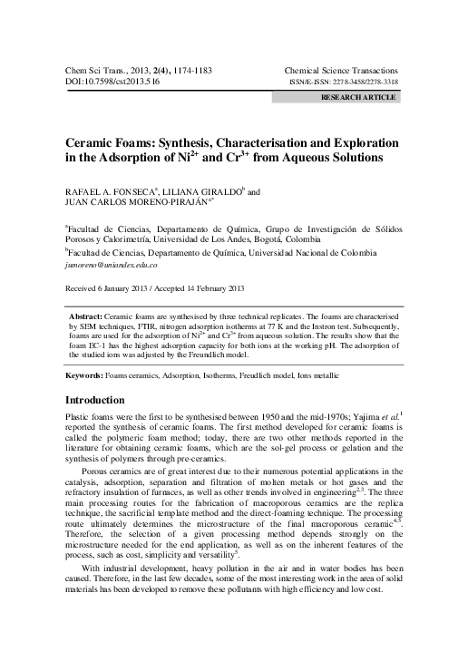 (PDF) Ceramic Foams: Synthesis, Characterisation and Exploration in the ...