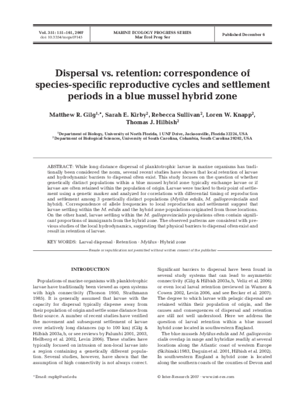 (PDF) Dispersal vs. retention: correspondence of species-specific ...