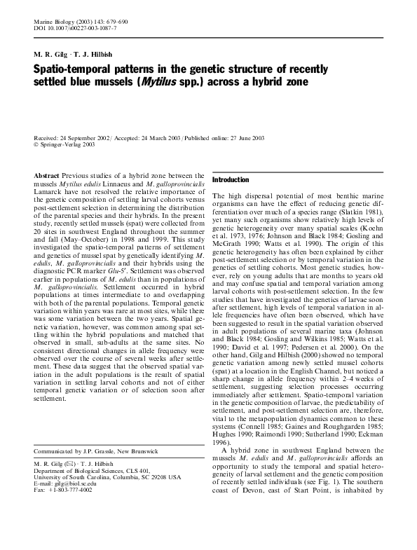 (PDF) Spatio-temporal patterns in the genetic structure of recently settled blue mussels ...