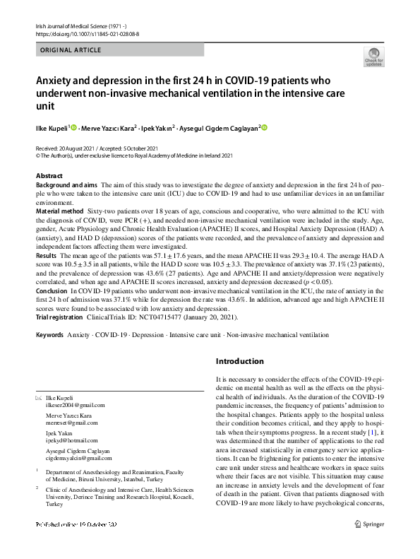 (PDF) Anxiety and depression in the first 24 h in COVID-19 patients who ...