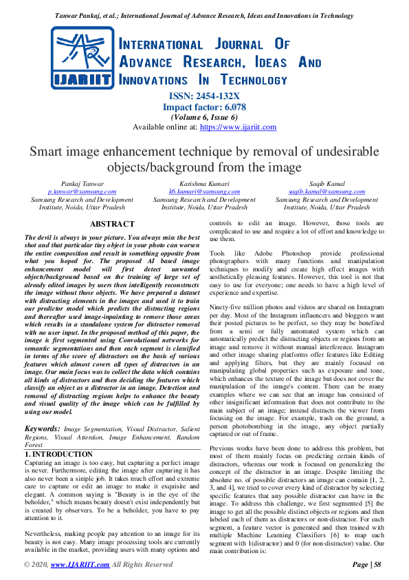 (PDF) Smart image enhancement technique by removal of undesirable objects/background from the image