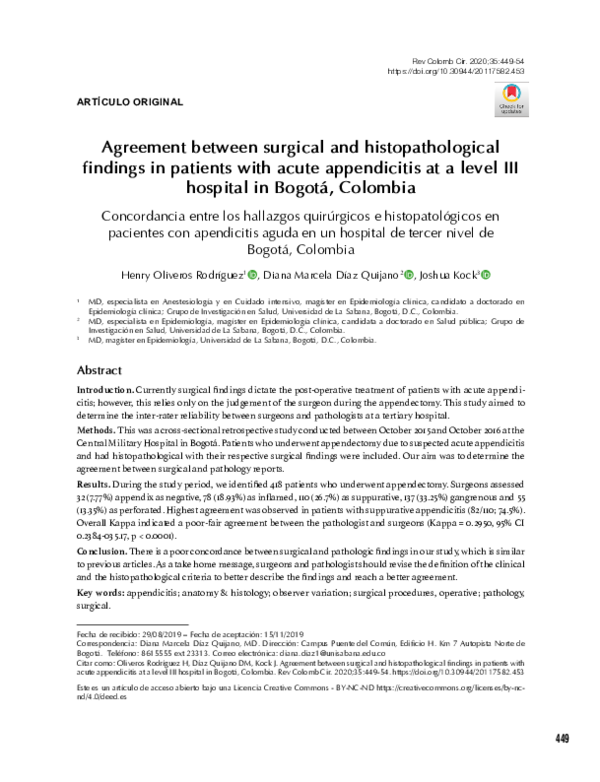 (PDF) Concordancia entre los hallazgos quirúrgicos e histopatológicos ...