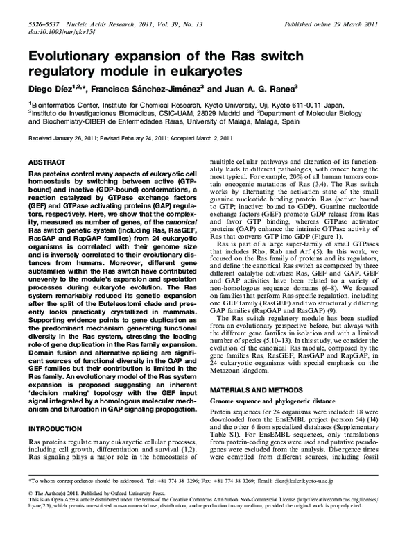 (PDF) Evolutionary expansion of the Ras switch regulatory module in ...