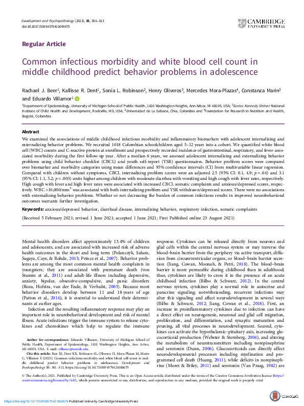 (PDF) Common infectious morbidity and white blood cell count in middle ...