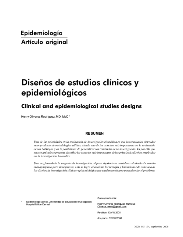 (PDF) Diseños de estudios clínicos y epidemiológicos