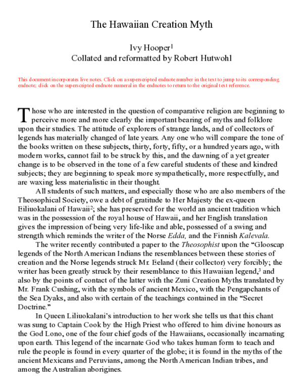 (PDF) The Hawaiian Creation Myth, by Ivy Hooper