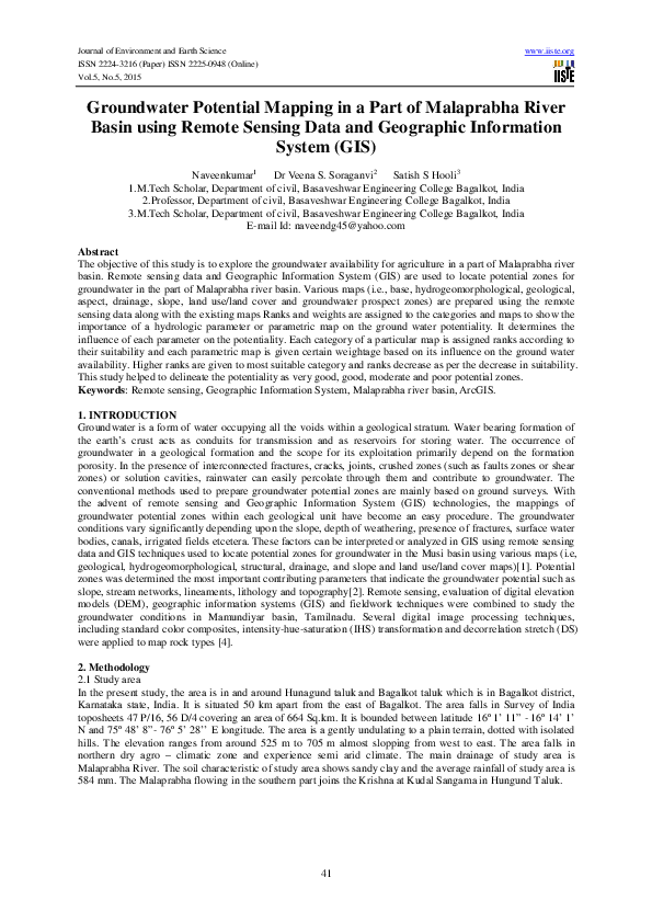 (PDF) Groundwater Potential Mapping in a Part of Malaprabha River Basin ...