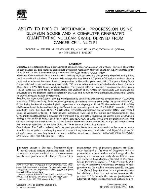 (PDF) Ability to predict biochemical progression using gleason score ...