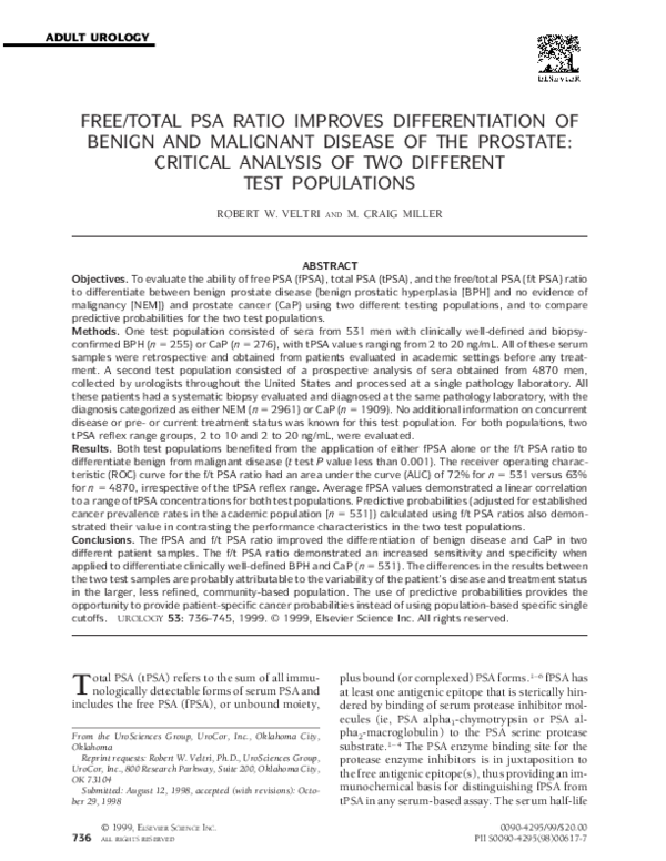 (PDF) Free/total PSA ratio improves differentiation of benign and ...