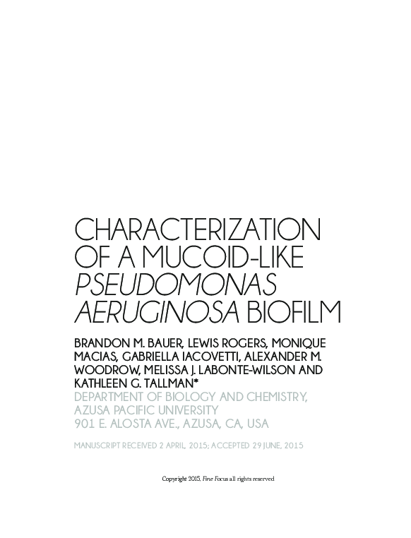 (PDF) Characterization of a mucoid-like Pseudomonas aeruginosa biofilm