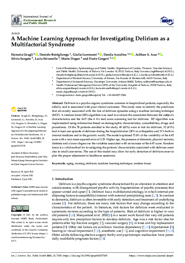 (PDF) A Machine Learning Approach for Investigating Delirium as a ...