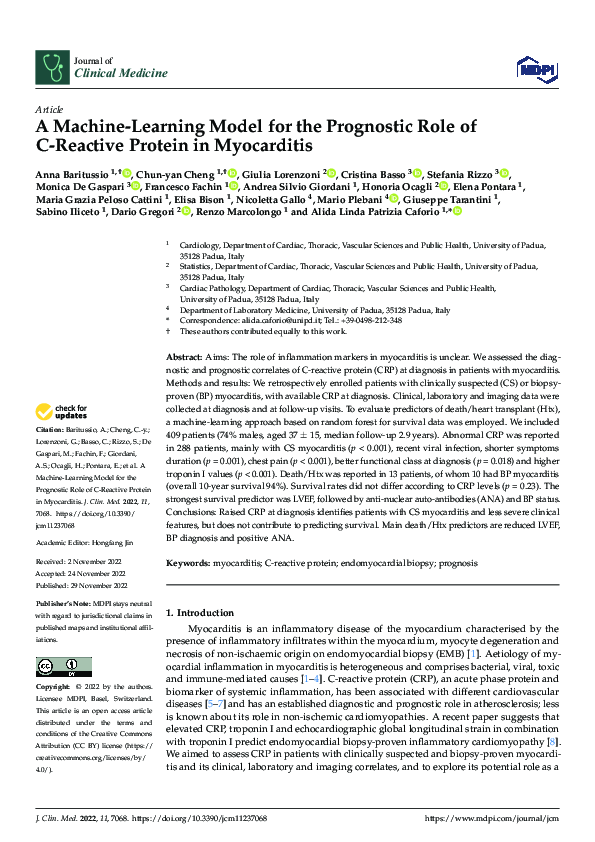 (PDF) A Machine-Learning Model for the Prognostic Role of C-Reactive Protein in Myocarditis