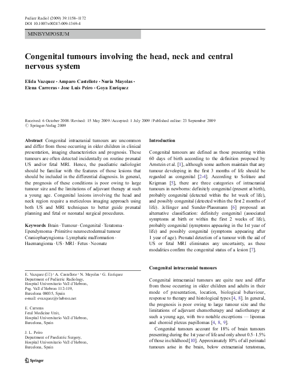 (PDF) Congenital tumours involving the head, neck and central nervous ...
