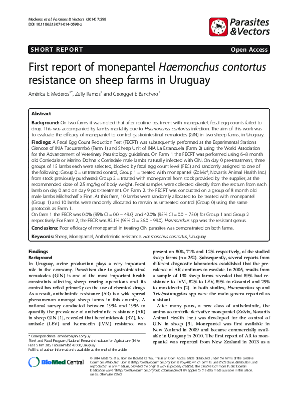 (PDF) First report of monepantel Haemonchus contortus resistance on ...