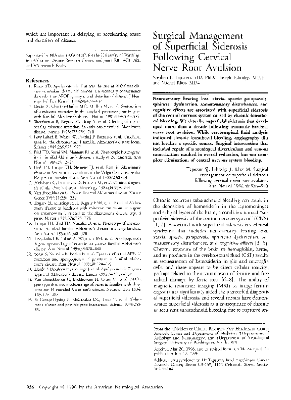 (PDF) Surgical management of superficial siderosis following cervical ...