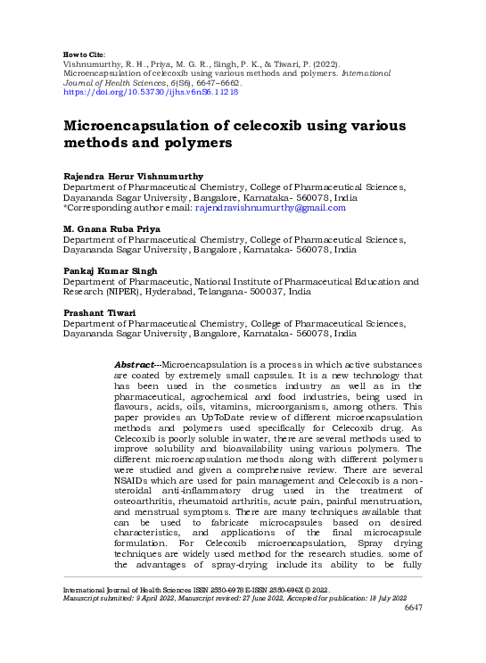 (PDF) Microencapsulation of celecoxib using various methods and polymers