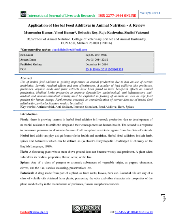 (PDF) Application of Herbal Feed Additives in Animal Nutrition - A Review