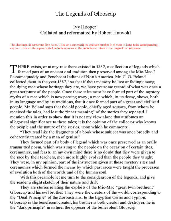 (PDF) The Legends of Glooscap, by Ivy Hooper