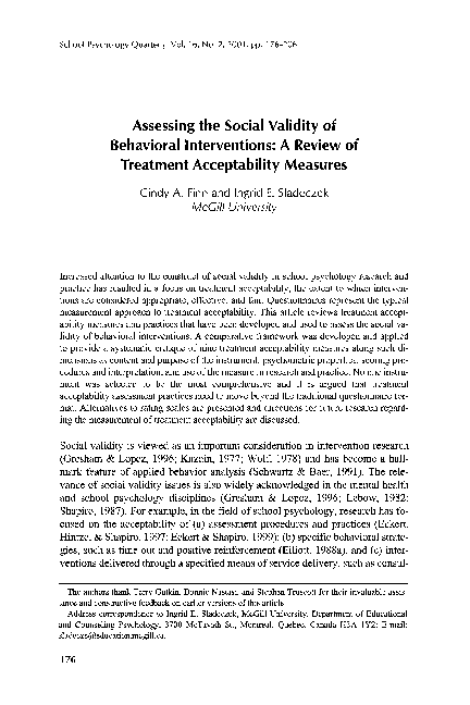 (PDF) Assessing the social validity of behavioral interventions: A ...