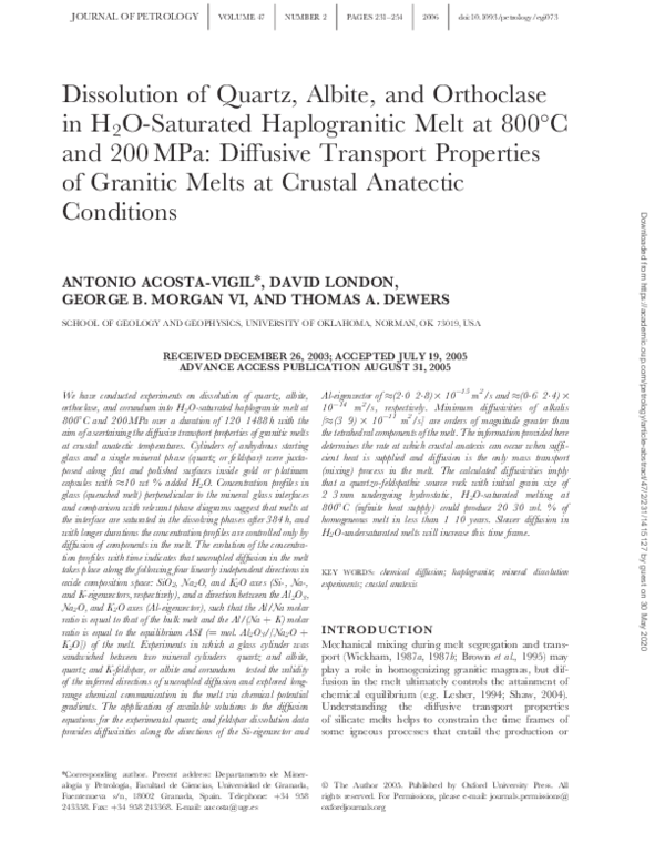 (PDF) Dissolution of Quartz, Albite, and Orthoclase in H2O-Saturated ...
