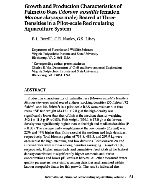 (PDF) Growth and Production Characteristics of Palmetto Bass (Morone ...