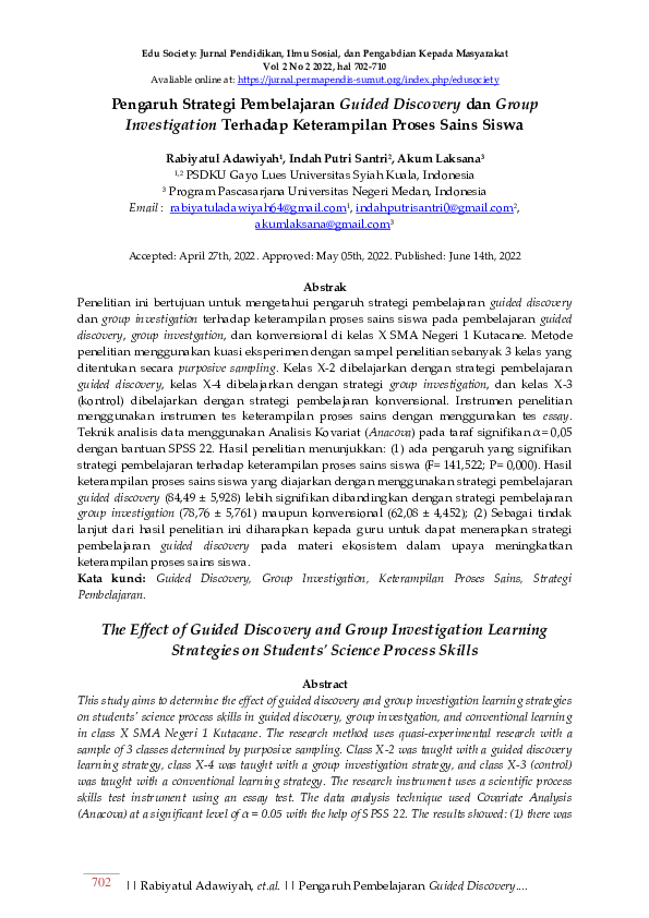 (PDF) Pengaruh Strategi Pembelajaran Guided Discovery dan Group Investigation Terhadap ...