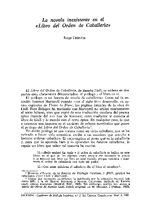 (PDF) La novela inexistente en el «Libro del Orden de Caballería»