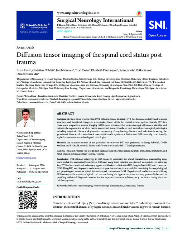 (PDF) Diffusion tensor imaging of the spinal cord status post trauma