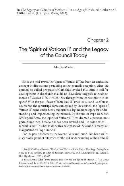 (PDF) The "Spirit of Vatican II" and the Legacy of the Council Today