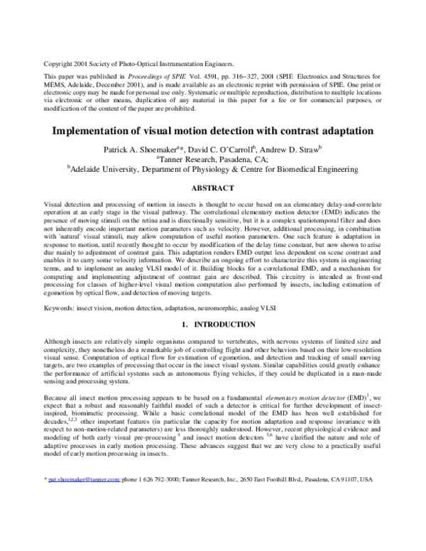 (PDF) Implementation of visual motion detection with contrast adaptation